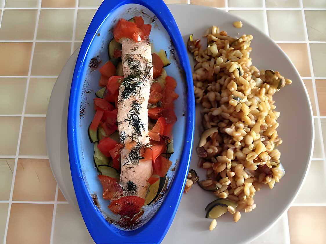 Recette de Papillotte de saumon +légumes +ébly