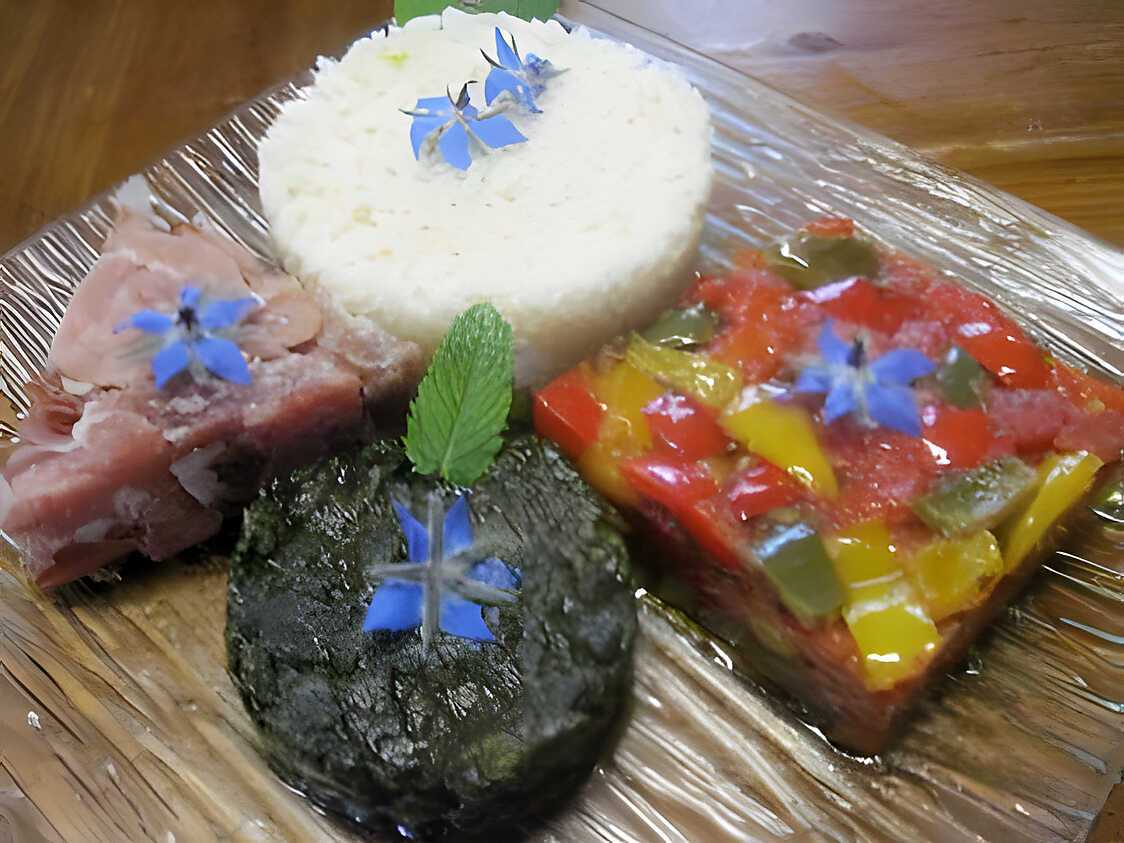 Recette de Quator de riz, aux légumes, et jambon cru.