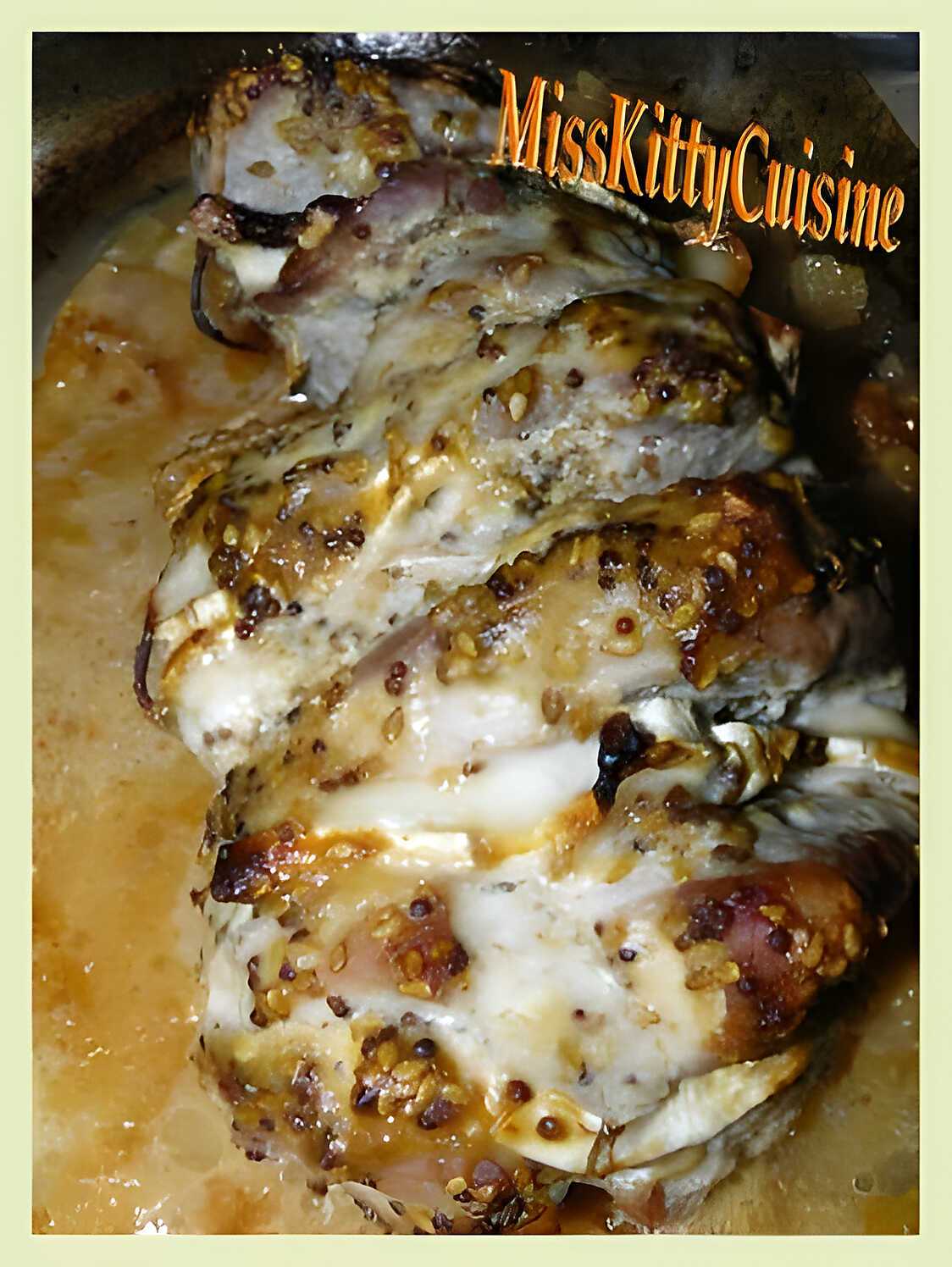 Recette de Rôti de longe de porc au miel/sésame/moutarde et chèvre