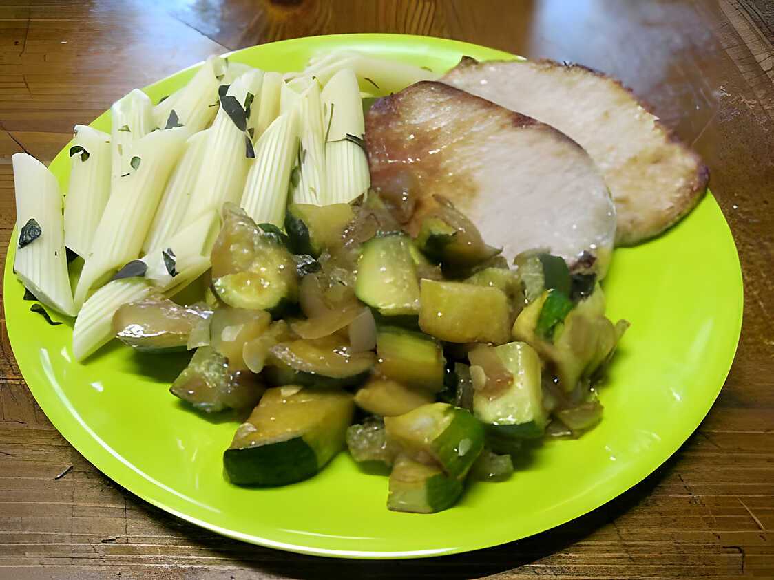 Recette de Pennes aux courgettes et steaks.
