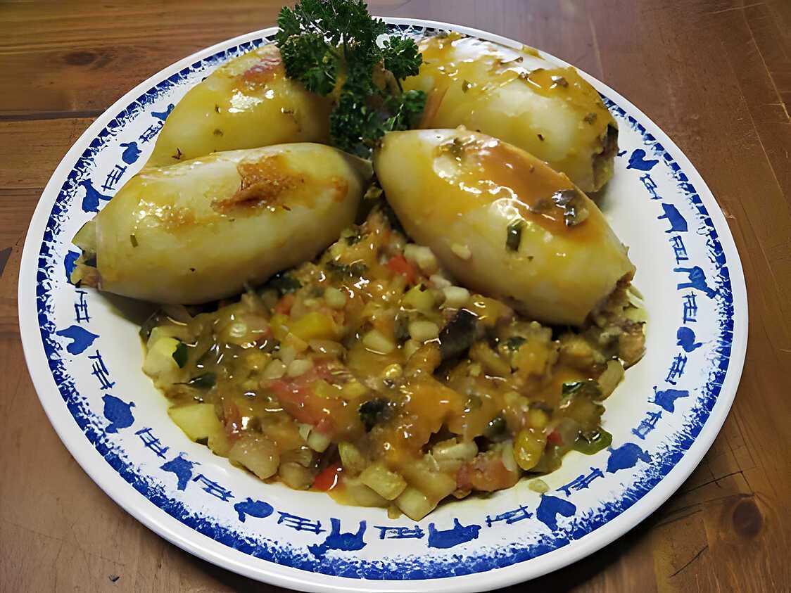 Recette de Calamars farcis aux légumes de Provence.