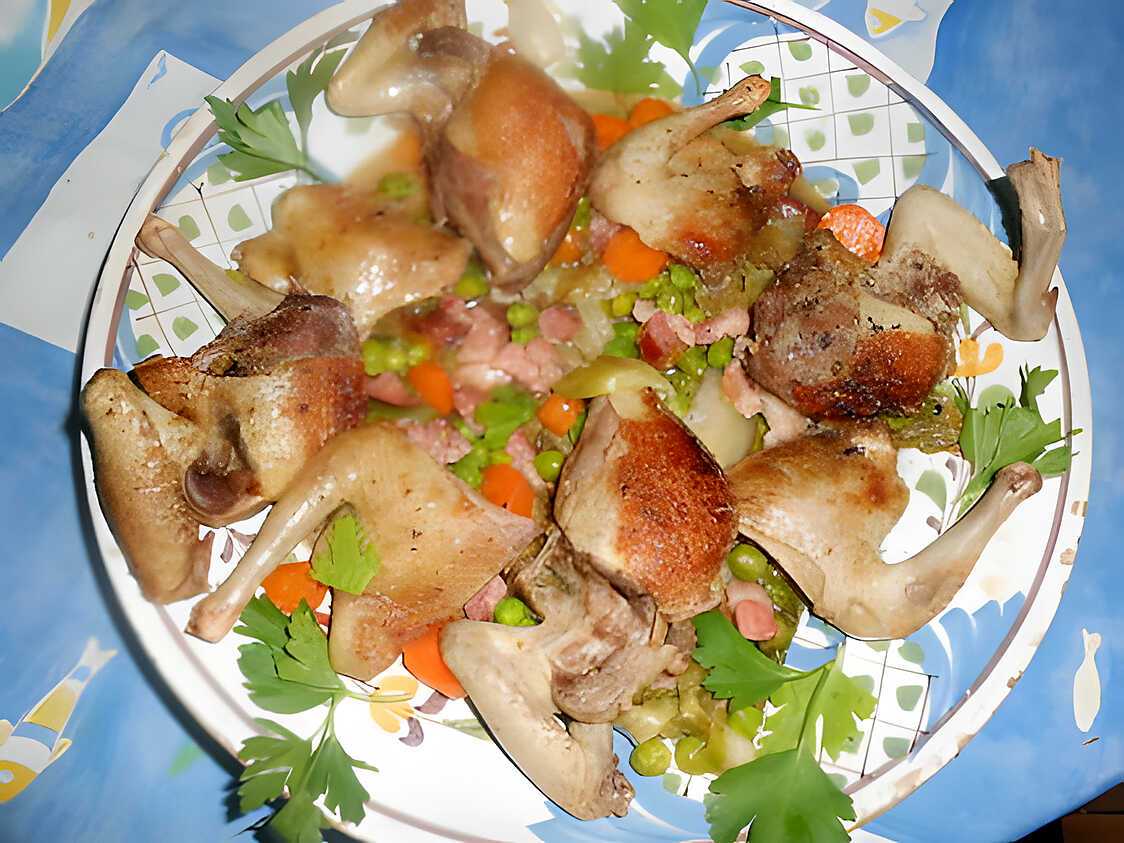 Recette de Pigeonneaux aux petits pois à la française