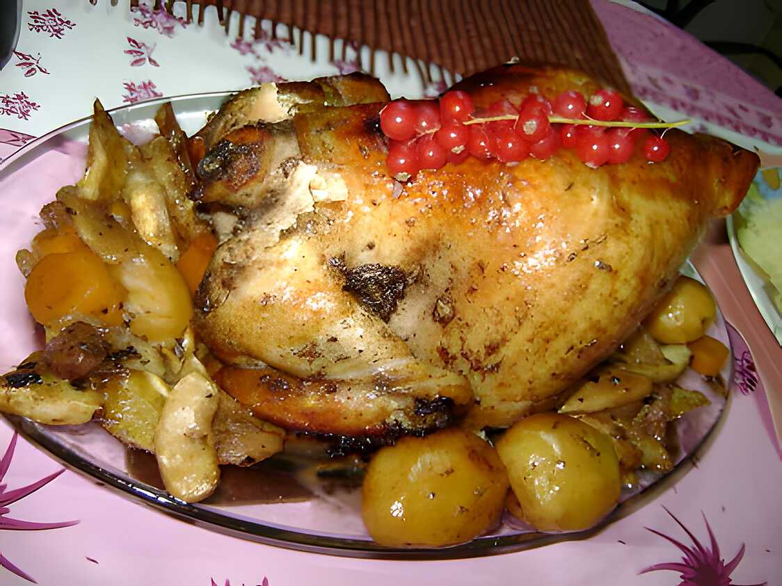 Recette de Poulet rôti aux fruits et légumes