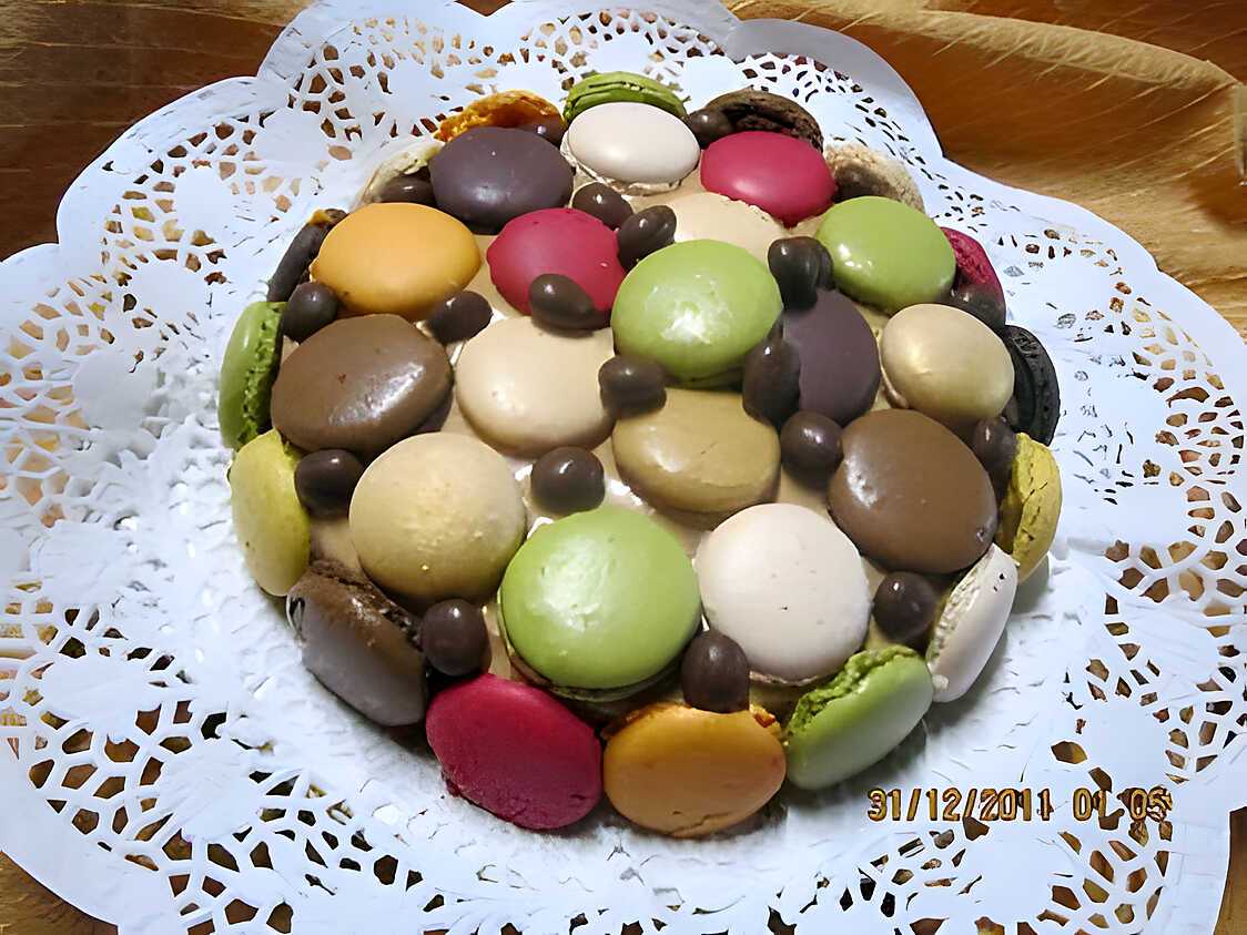 Recette de Gâteau aux macarons chocolaté, crème au beurre.