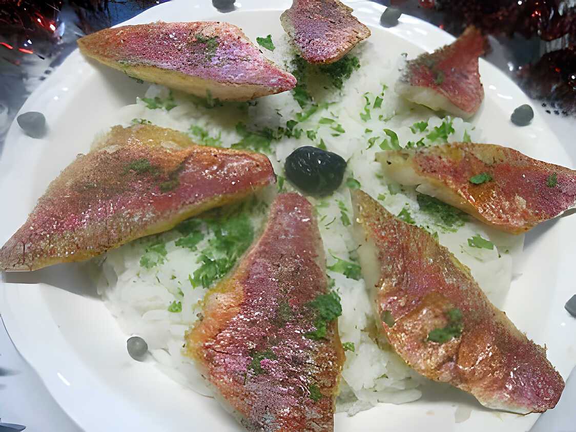 Recette de Filets de rougets sur un lit de riz.