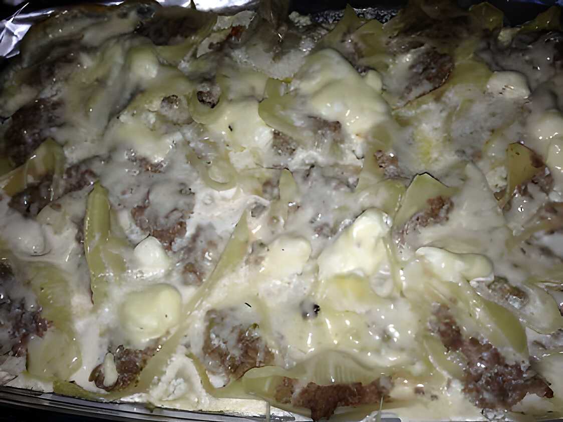 Recette de Pâte en coquille farci au viande et au crème