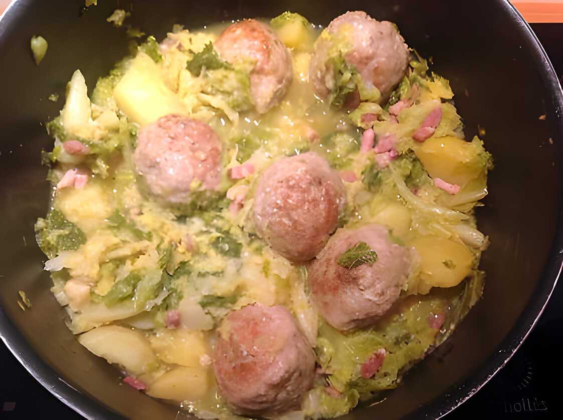 Recette de Rata de chou vert et boulettes