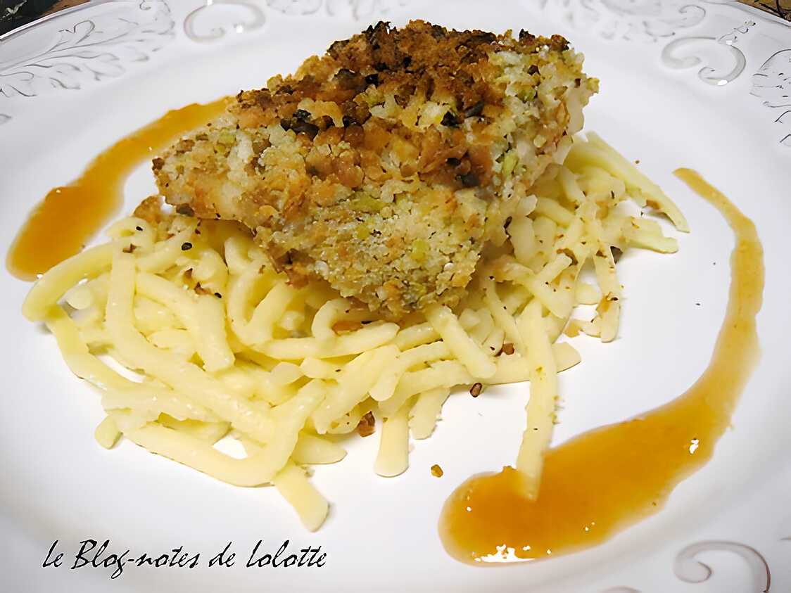 Recette de Poisson en crumble de pistaches, coulis au chutney de mangue