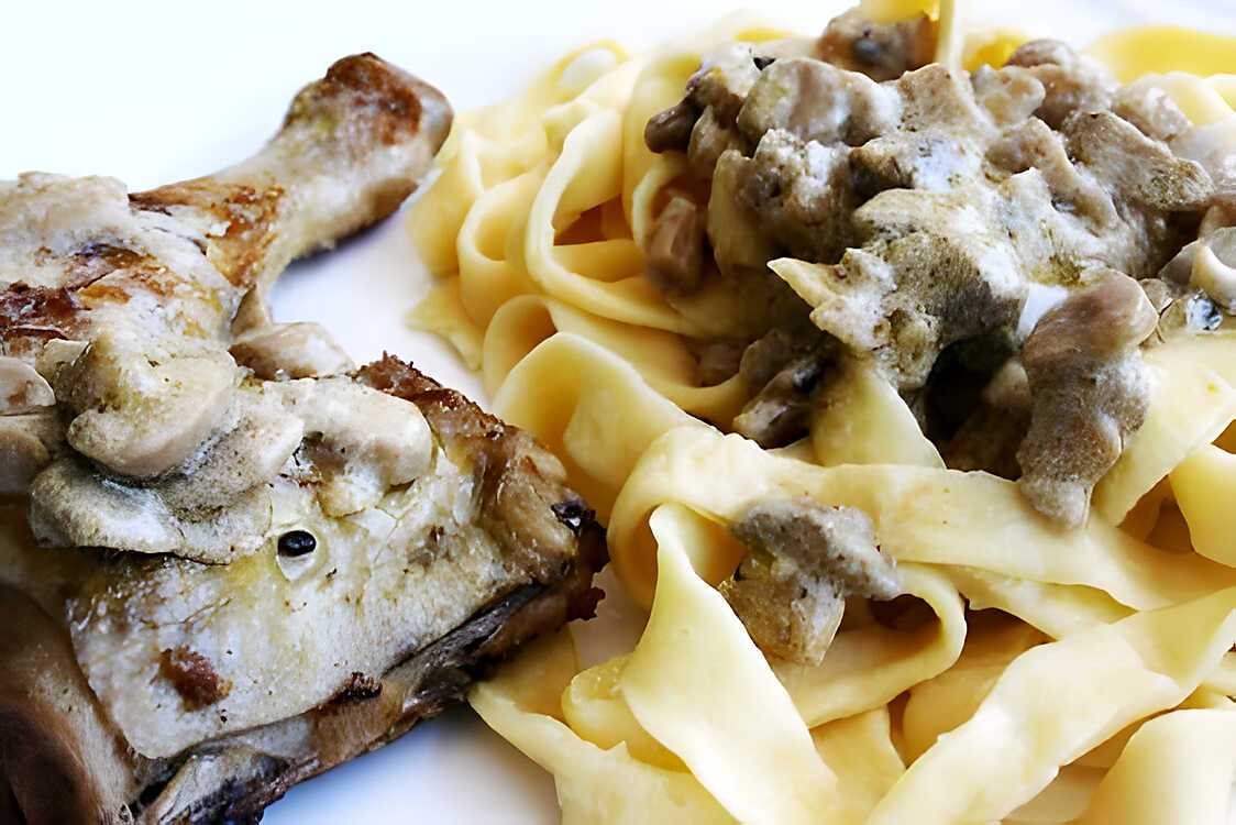 Recette de Poulet au riesling et tagliatelle alsacienne
