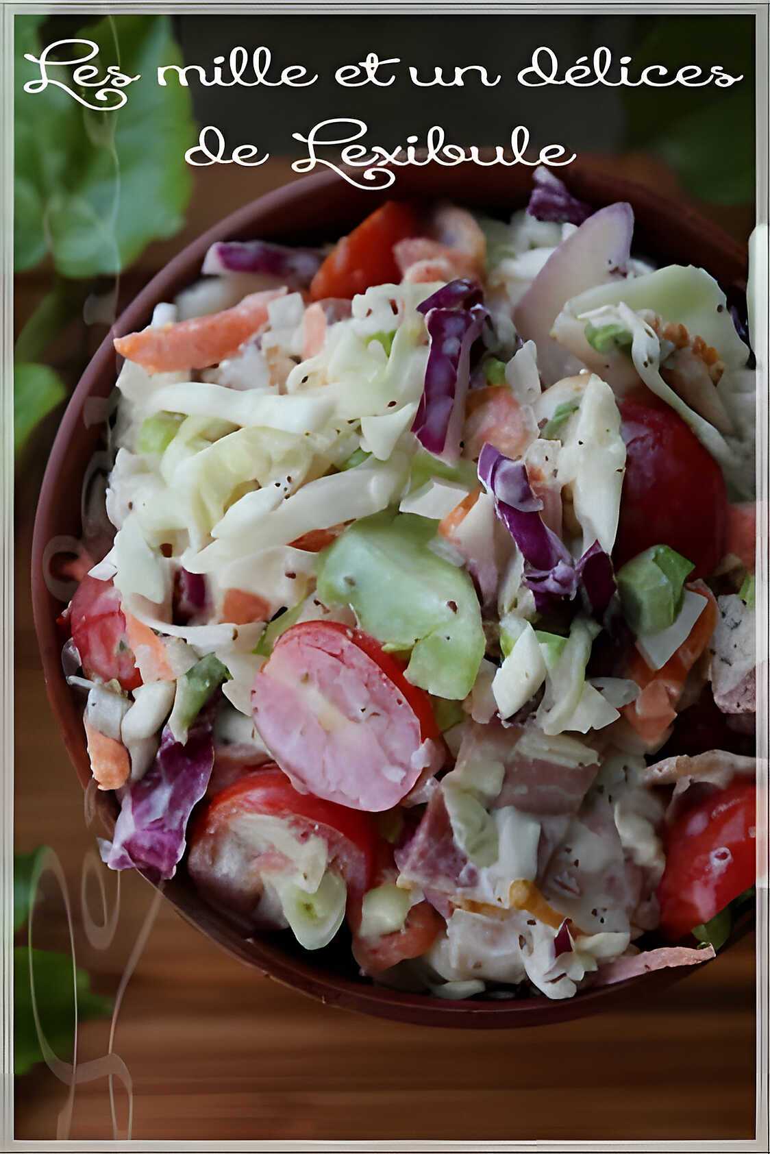 Recette de ~Salade de chou crémeuse au bacon et aux tomates cerises~