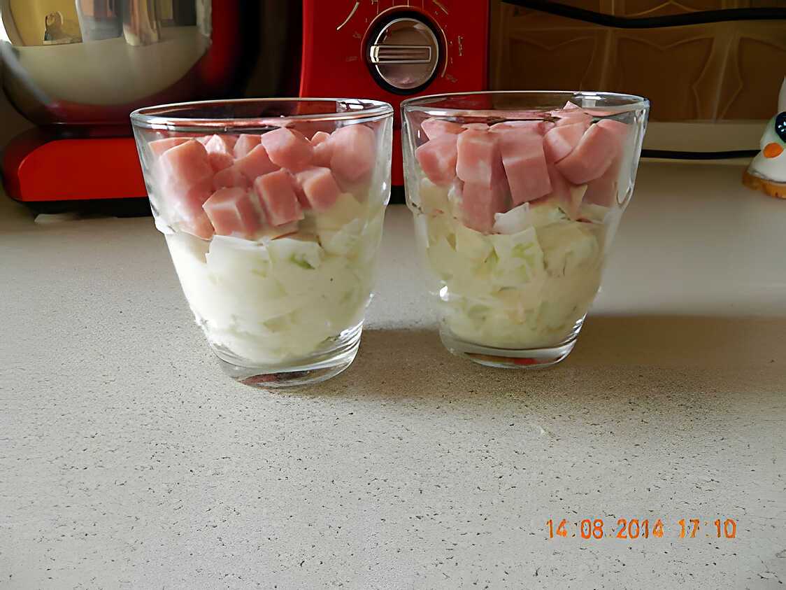 Recette de Verrine concombre, kiri et jambon