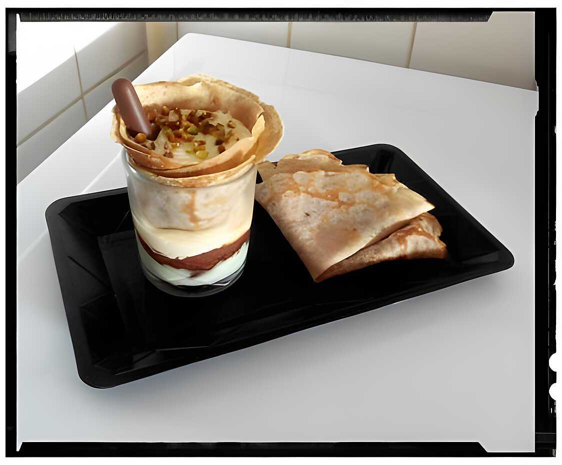 Recette de Cône de crêpe à la crème chocolat blanc sur fond de crème ...