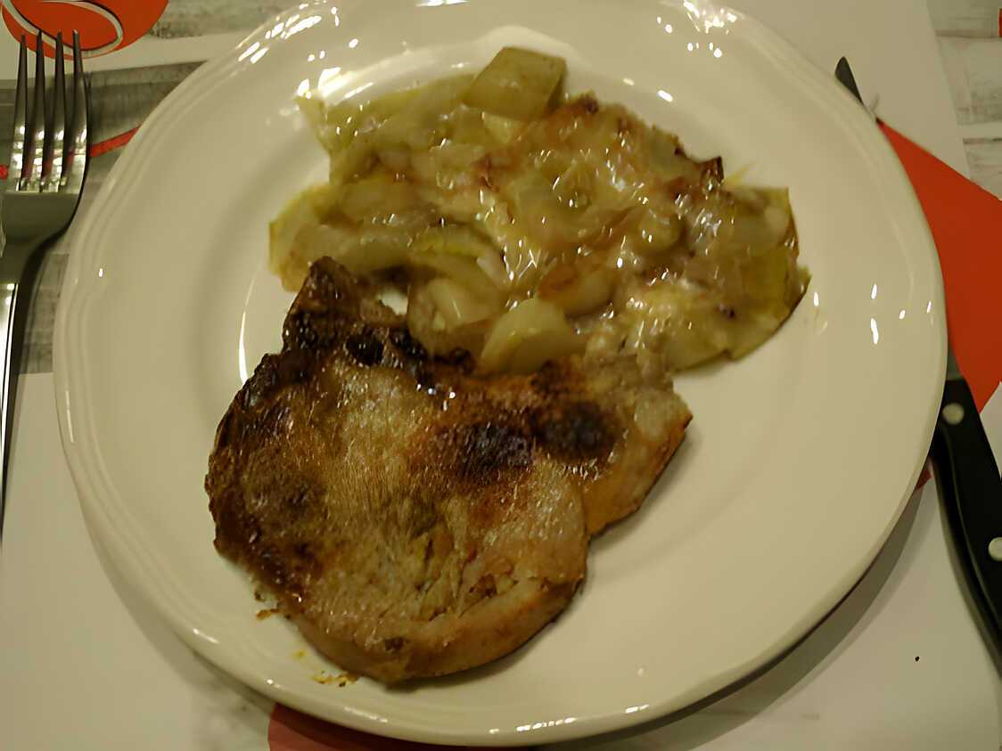 Recette de Côtelettes de porc et endives braisées au munster