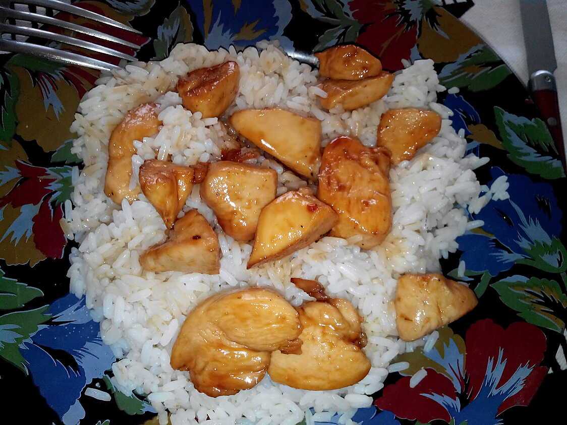 Recette de Riz et son poulet sauce soja-miel