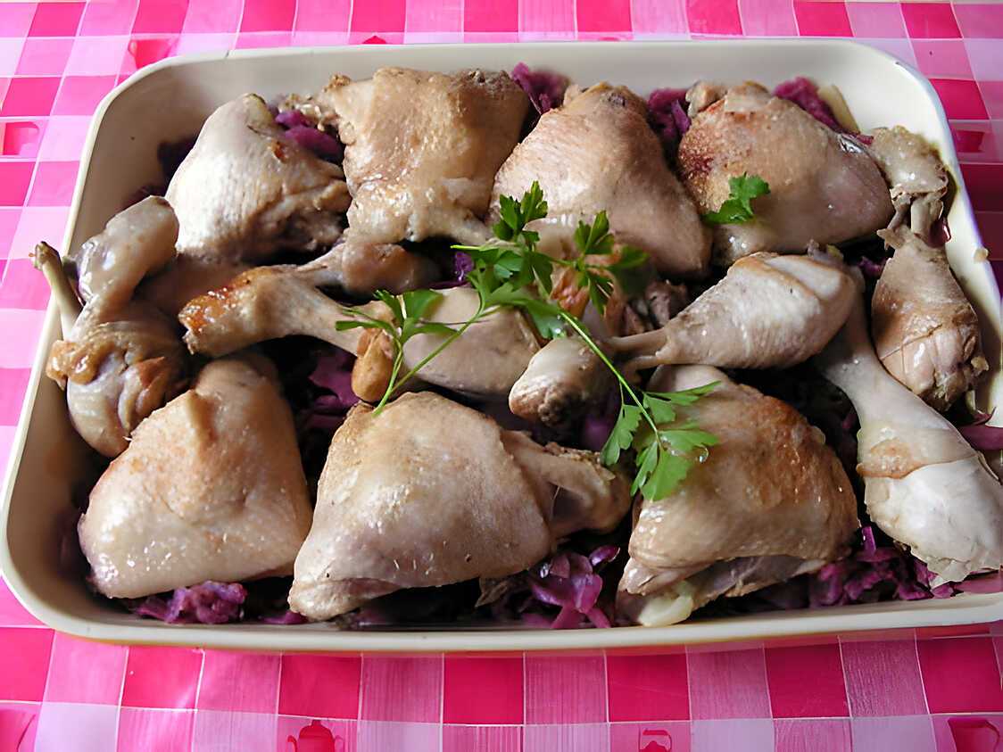Recette de Cuisses de poulet à la bière, compoté de chou rouge