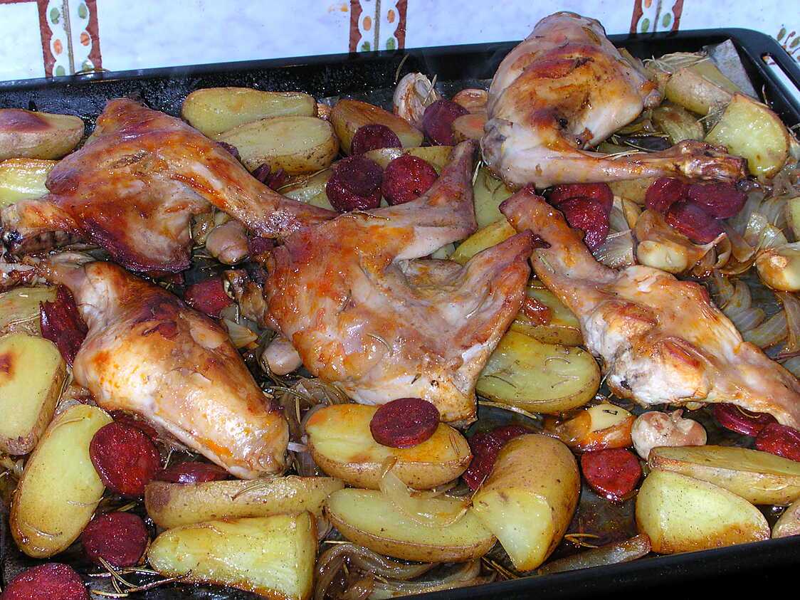 Recette de Lapin rôti au chorizo et rattes
