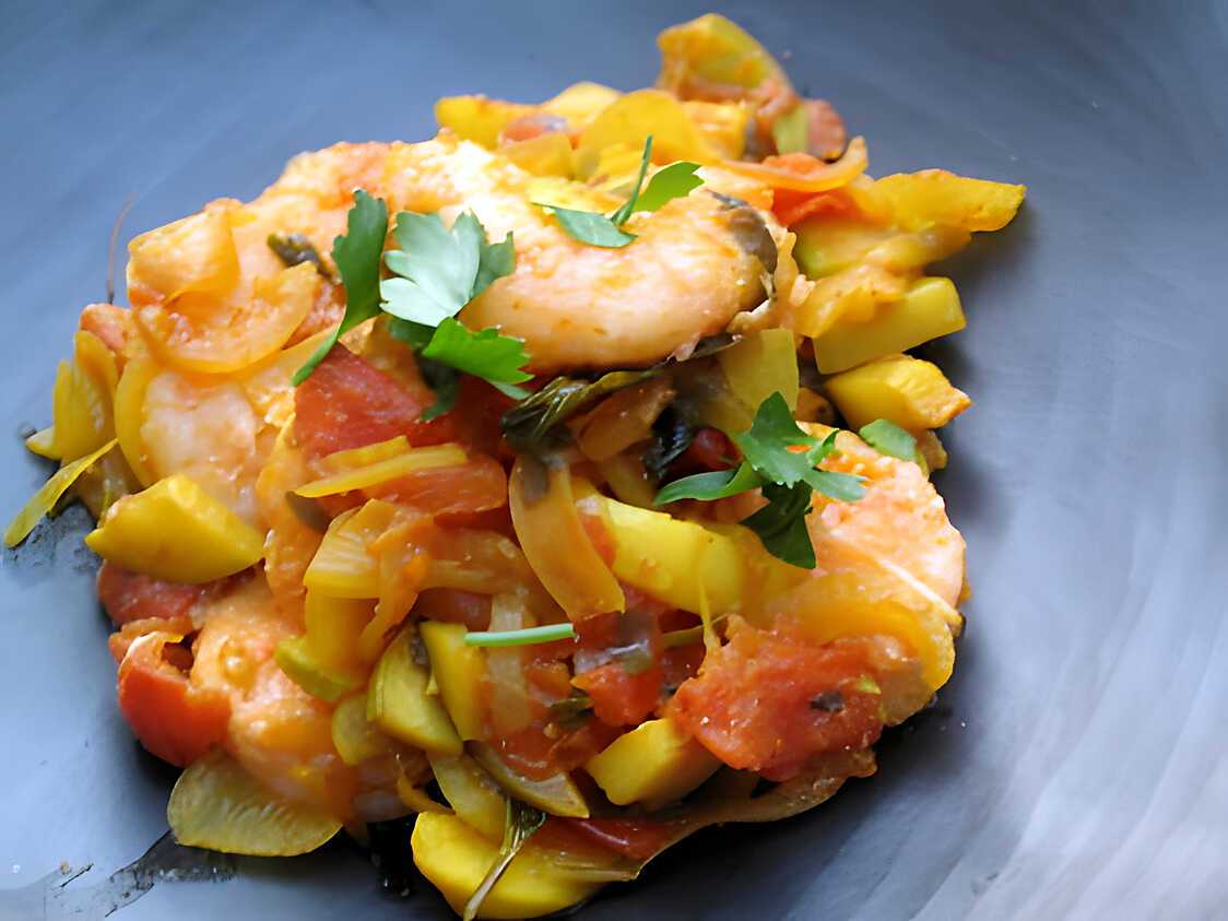 Recette de Tajine de crevettes au fenouil