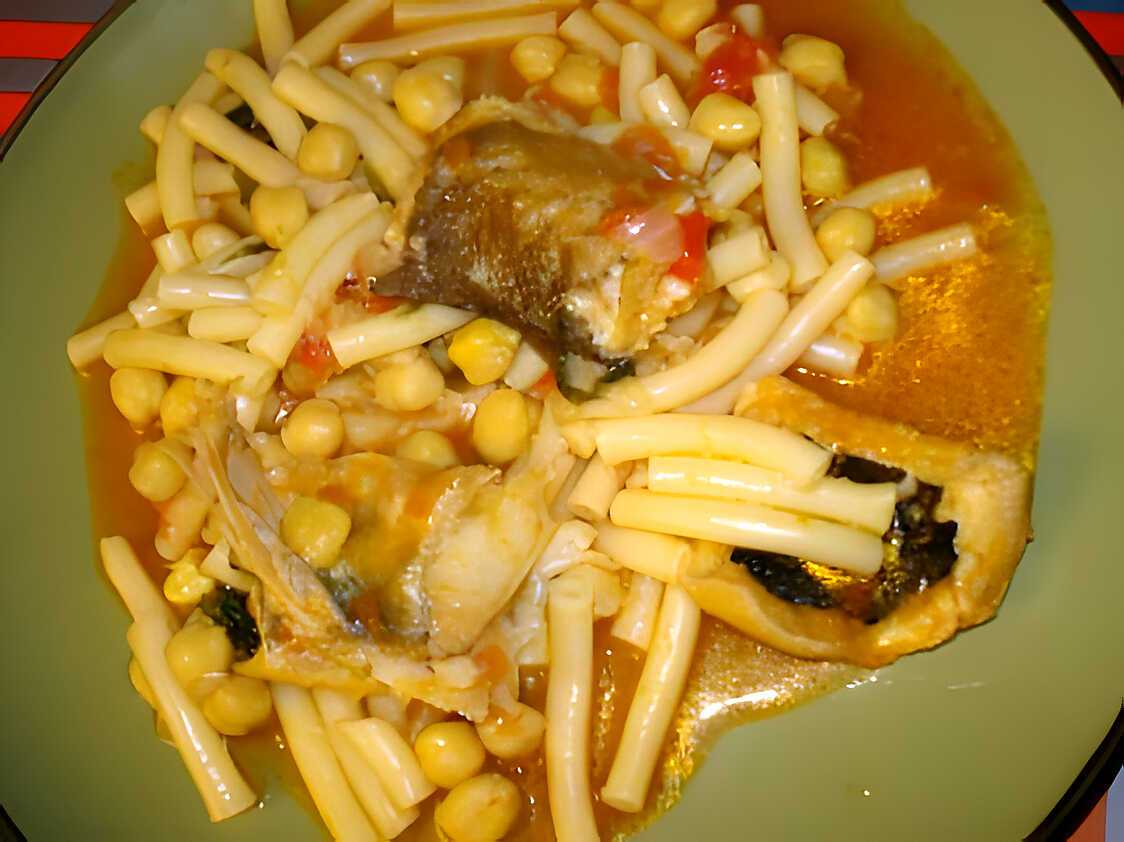 Recette de Morue avec macaroni et des pois chiches(bacalhau com grao-de ...