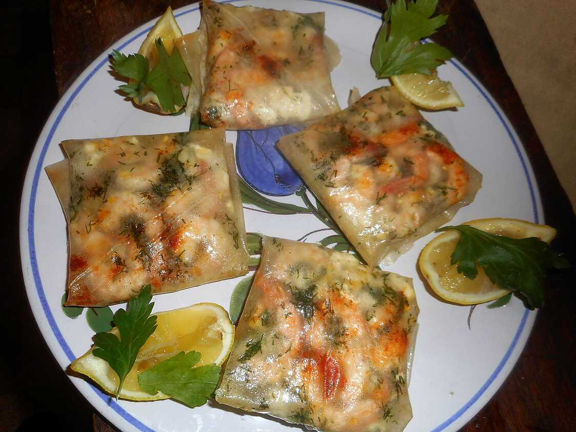 Recette de Bricks aux crevettes et féta