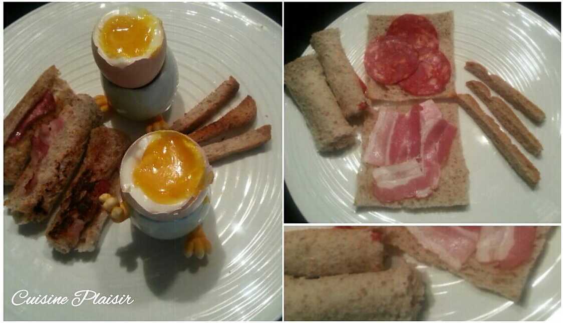 Recette d'Oeuf à la coque et ses mouillettes au lard et chorizo