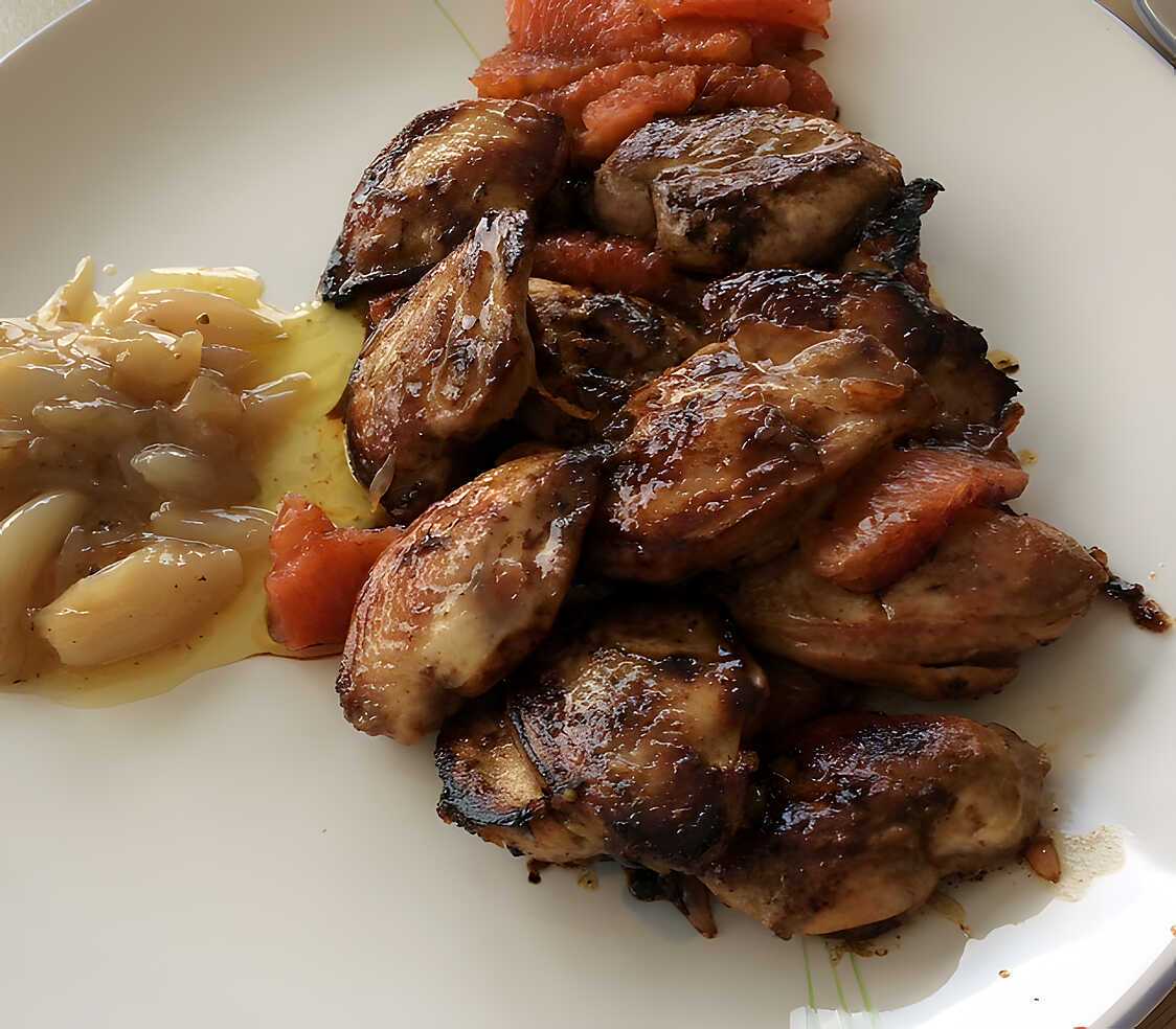 Recette de Filets de caille aux suprêmes de pamplemousse et échalotes ...