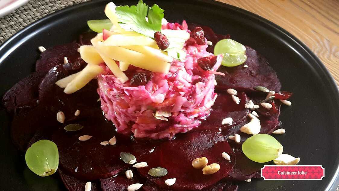 Recette de Salade de betterave,carotte, céleri et pomme