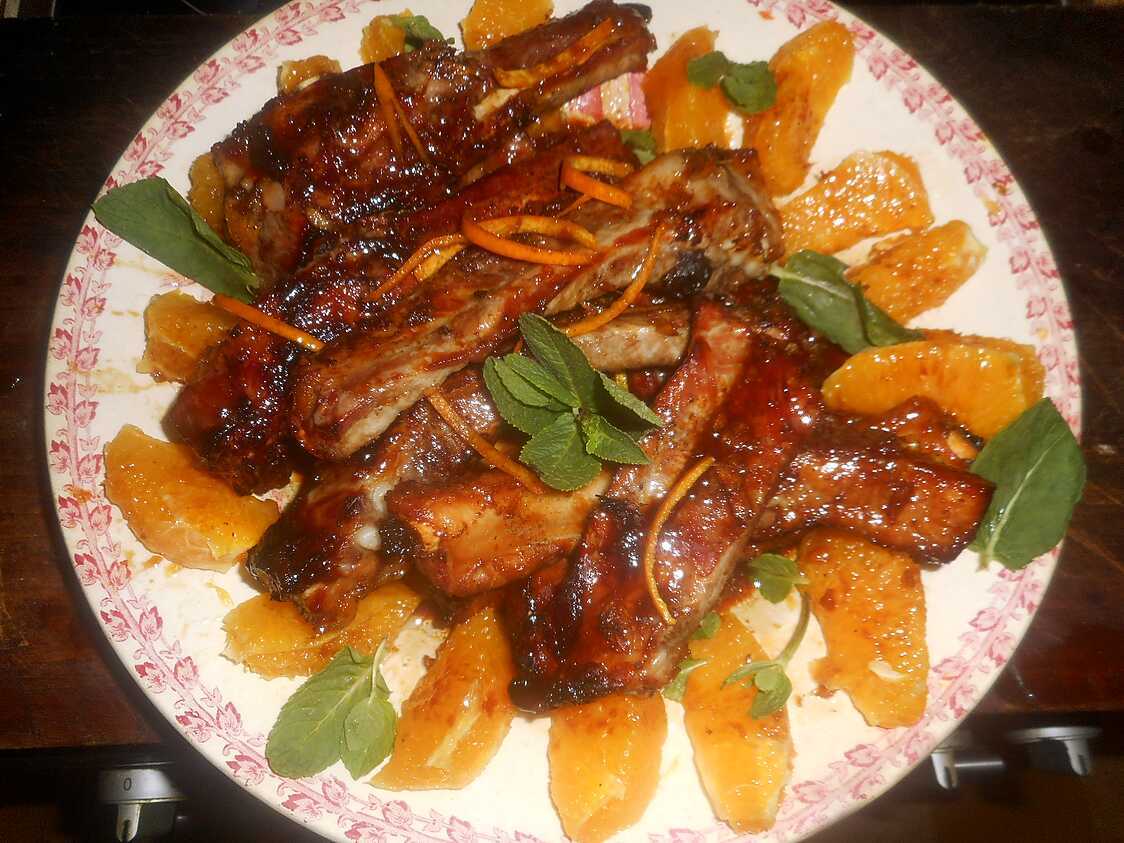 Recette de Plat de cote de porc à l orange,miel et gingembre
