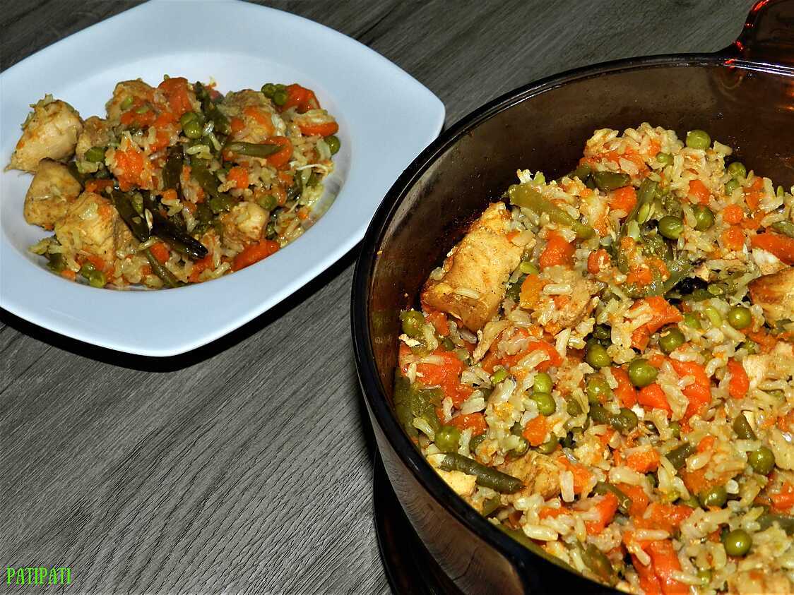 Recette de Riz au poulet et légumes cuisson au four