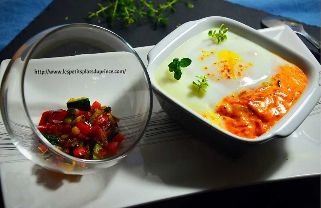 Recette d'Oeuf cocotte au confit de poivron rouge