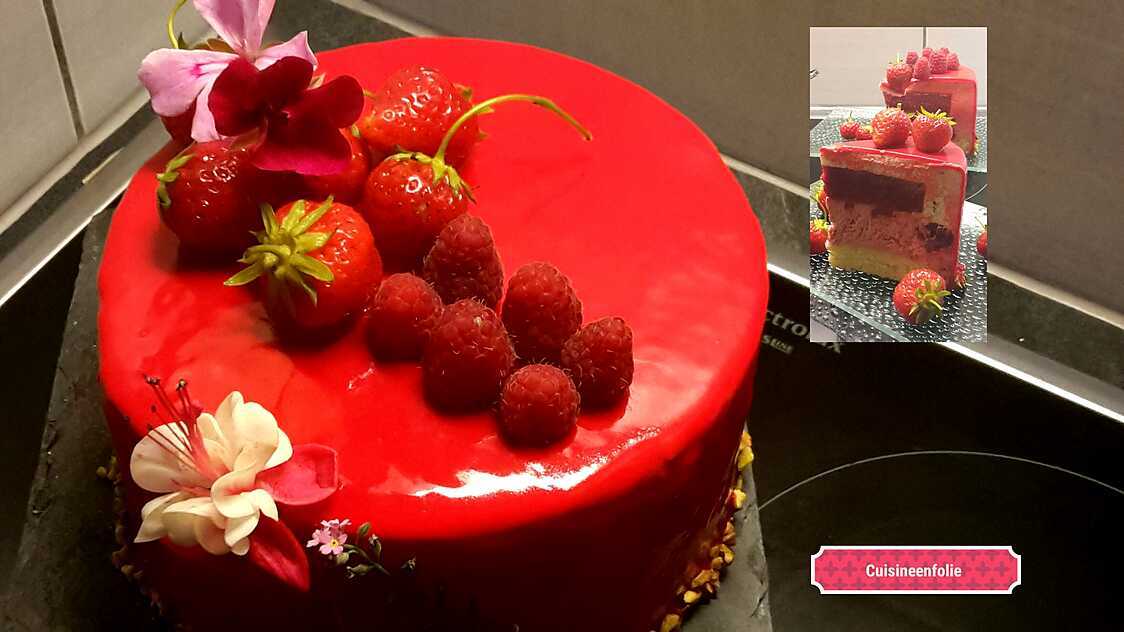 Recette d'Entremet vanille-fraise-framboise