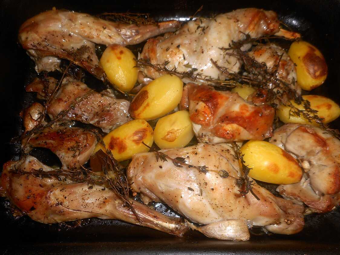 Recette de Lapin roti en saupiquet