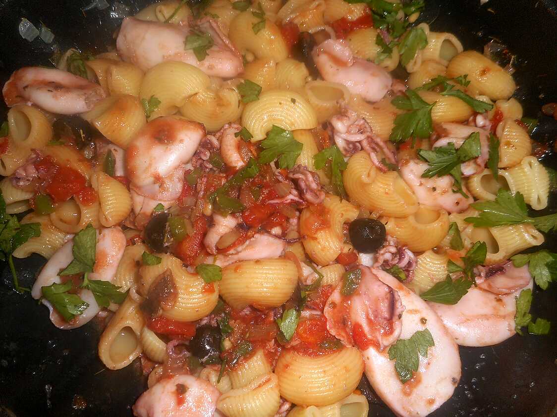 Recette de Supions à la sicilienne aux pipe rigate