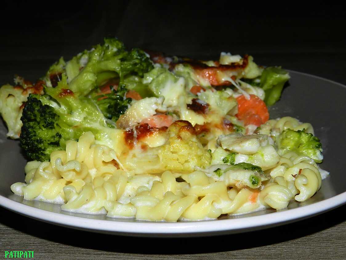 Recette de GRATIN DE PÂTES AUX POISSONS ET SES LÉGUMES D'HIVER