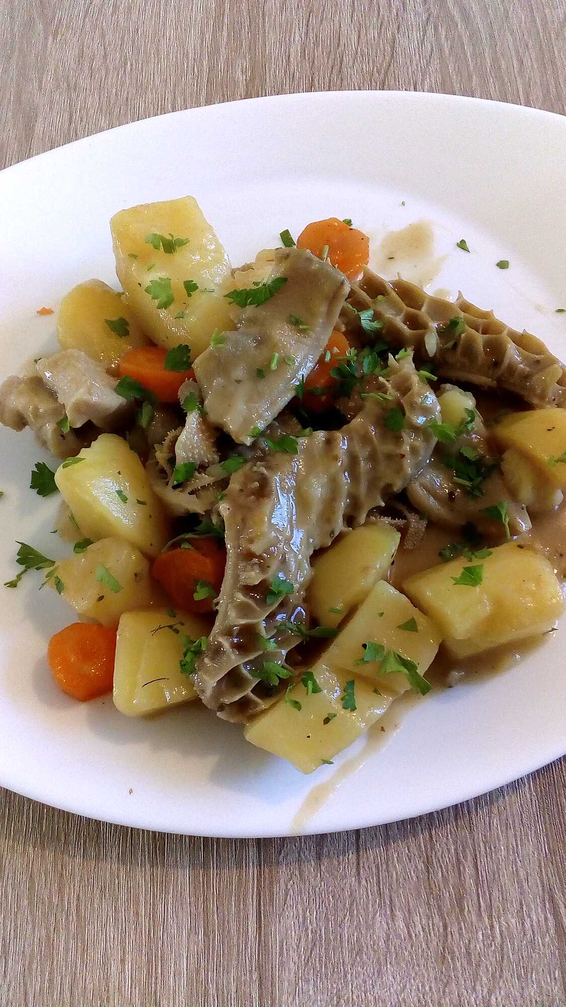 Recette de Panse de boeuf en sauce et ses légumes