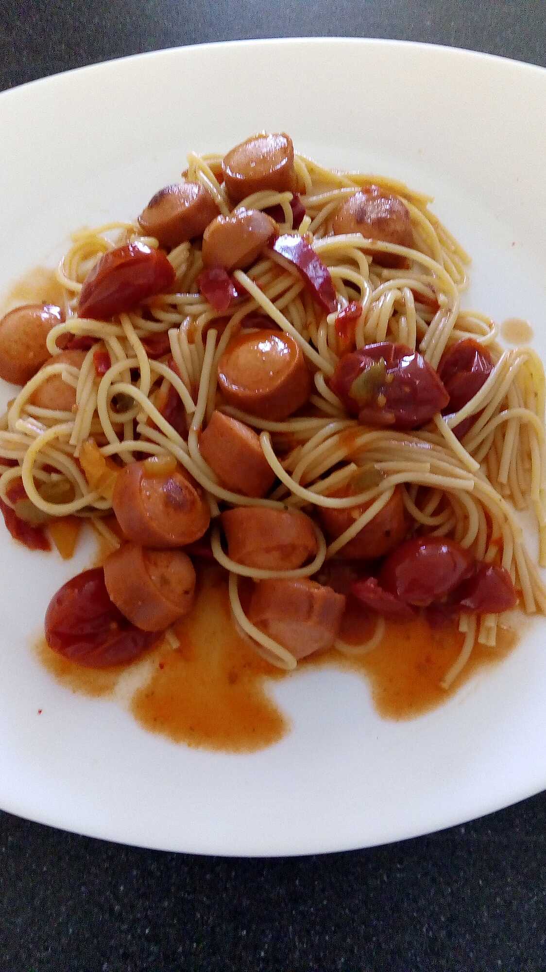 Recette de Spaghetti aux knacki fumé