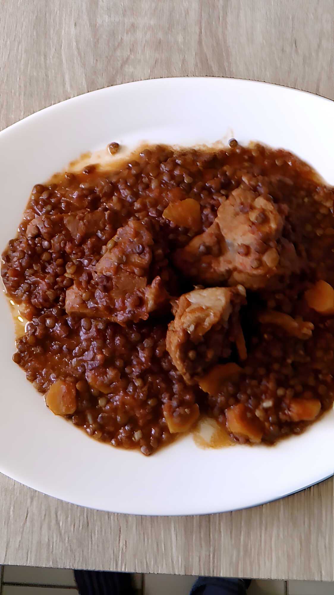 Recette de Sauté de porc lentilles tomate