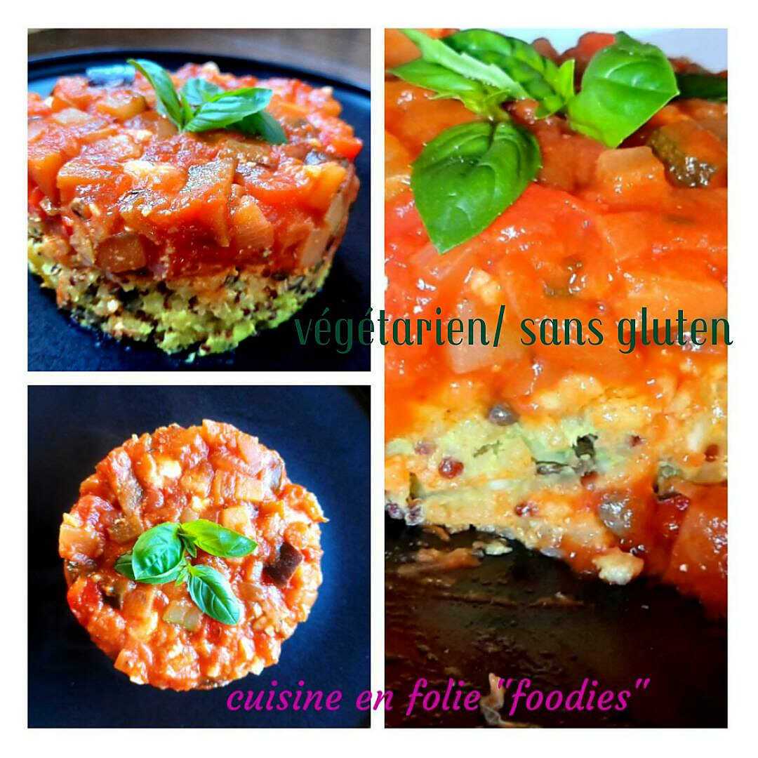 Recette de Galettes de riz-quinoa-lentilles, ratatouille et feta