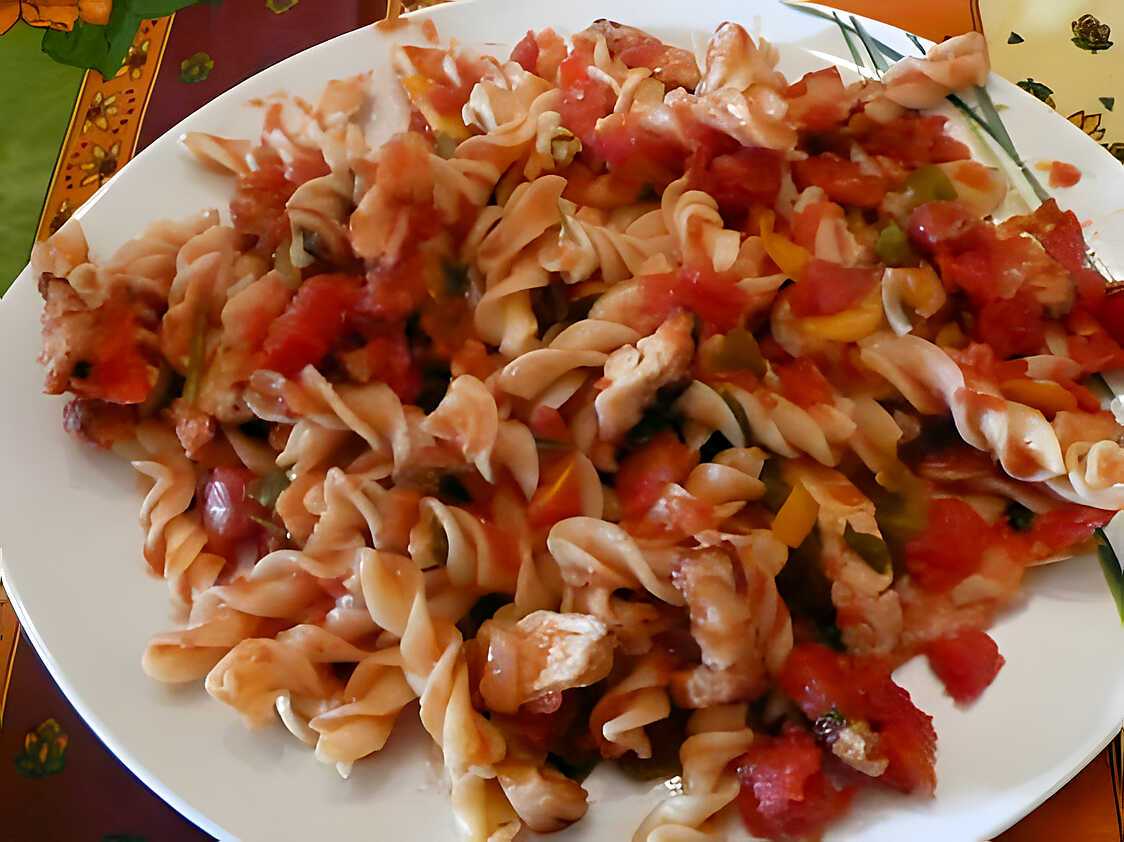 Recette de Pâtes au poulet et poivrons