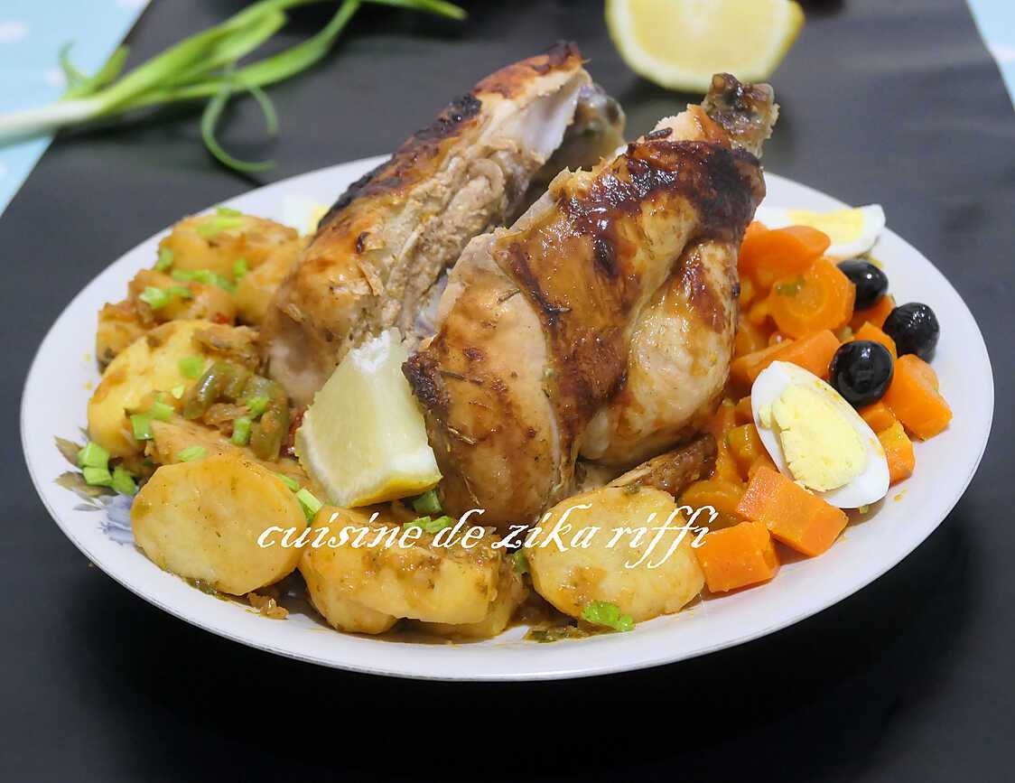 Recette de Poulet rôti au four et son torchi de légumes