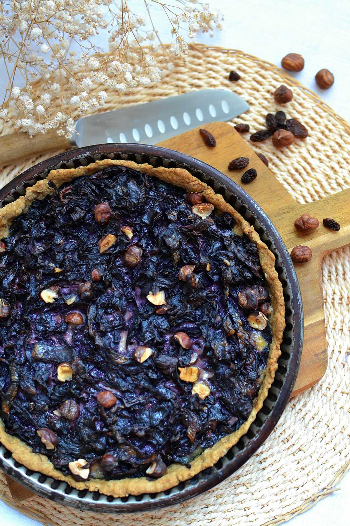 Recette de Tarte chou rouge raisins secs noisettes
