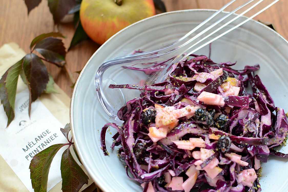 Recette de Salade de chou rouge pomme et raisins secs