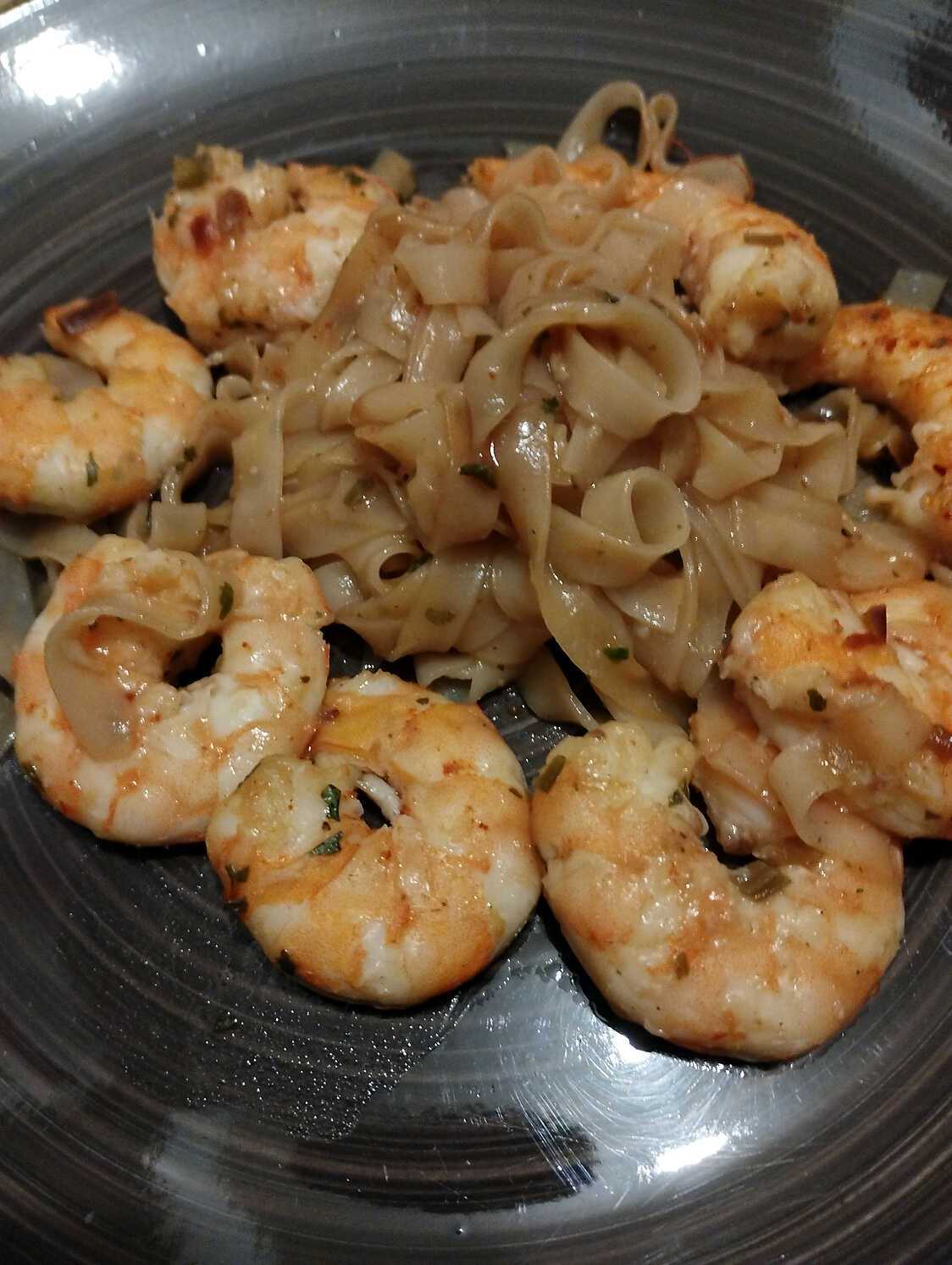 Recette de Crevette au piment d'espelette et nouille de riz