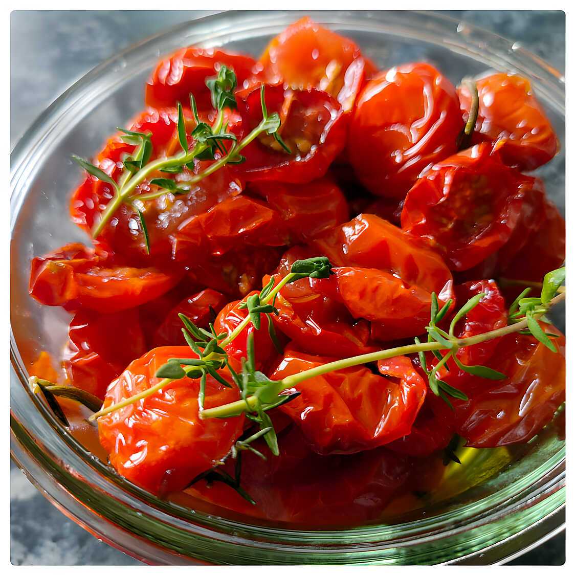 Recette de Tomates cerises confites au thym et romarin