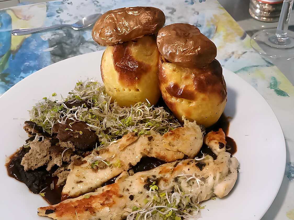 Recette de Plat de viande avec des champignons en pommes de terre