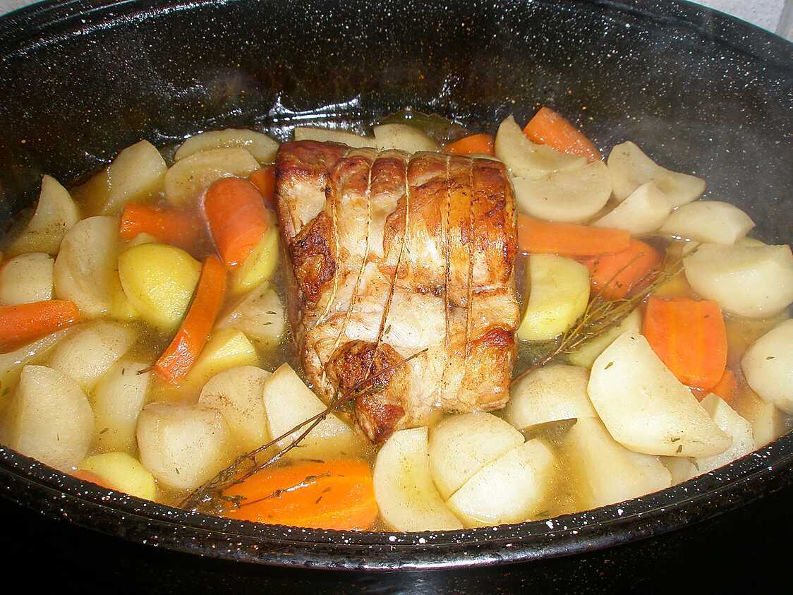 Recette de Rôti de porc au rooster et ses légumes