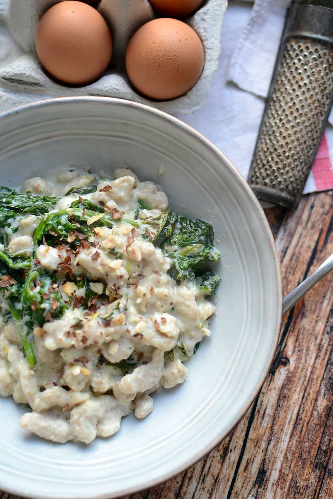Recette de Spatzle à la farine d''épeautre épinards et fromage frais