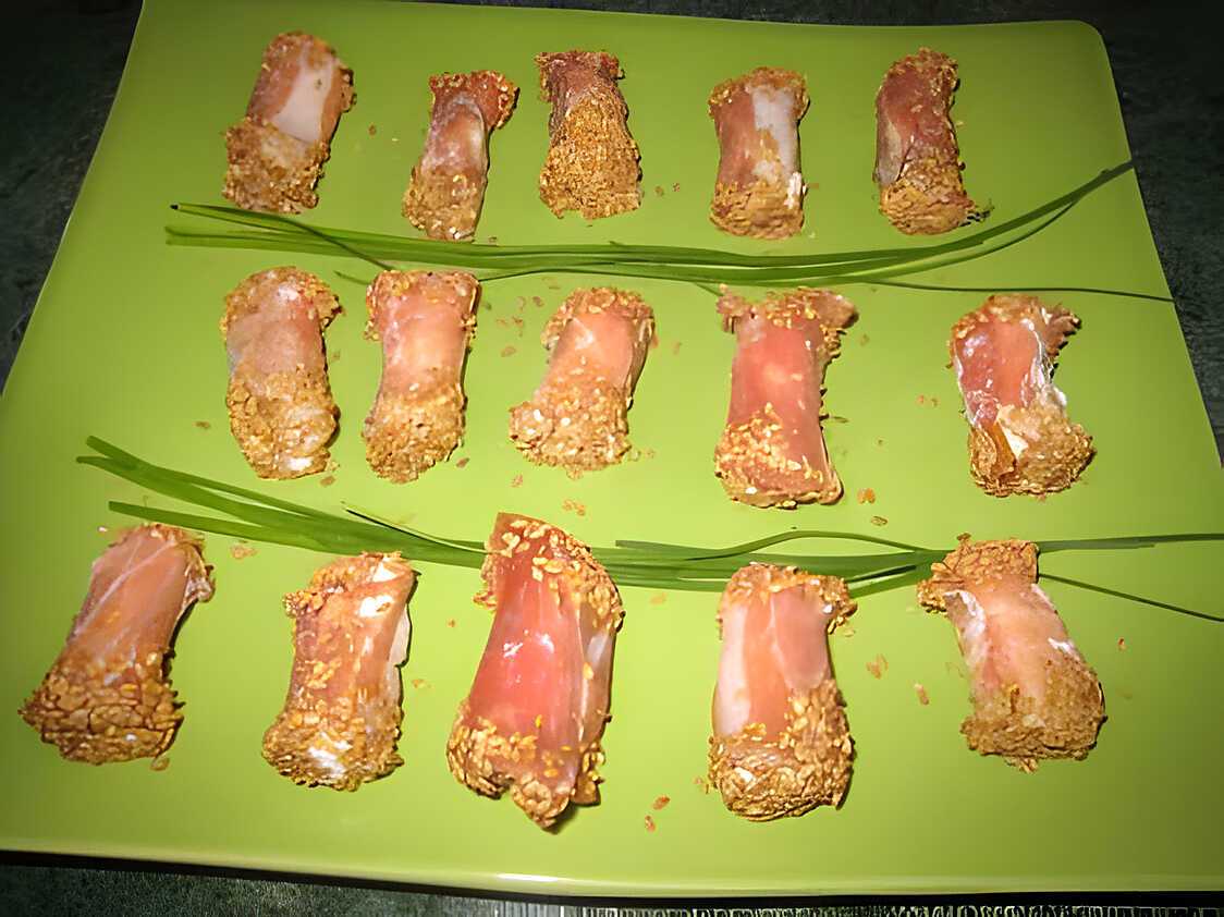 Recette d'Enroulés de chèvre frais au jambon cru et sésame