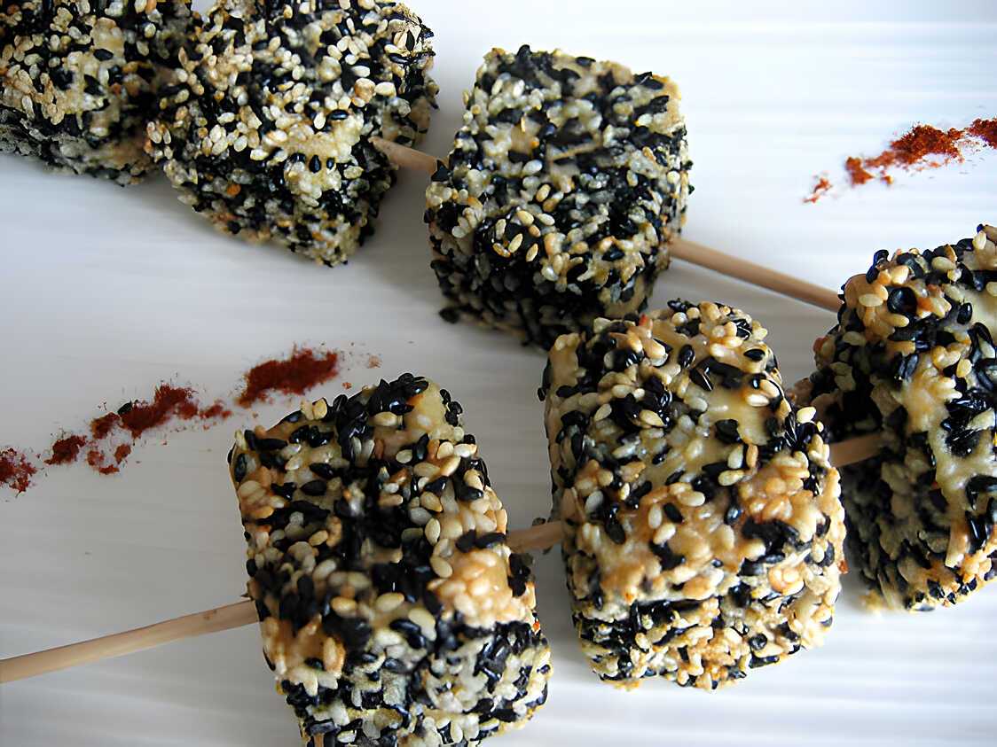 Recette de Brochette de tofu aux deux sésame