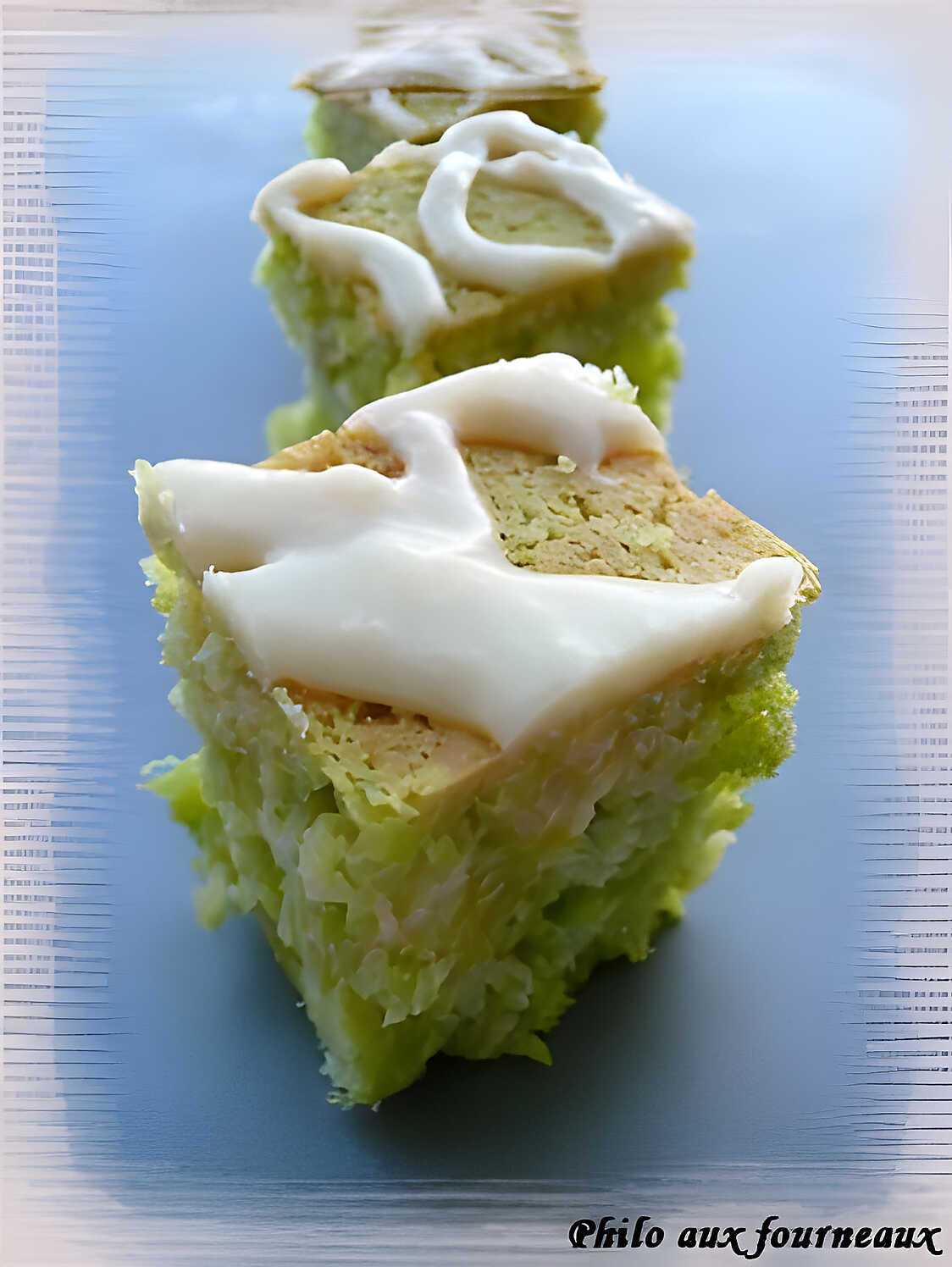 Recette de Carré au chocolat blanc, noix de coco & pandan