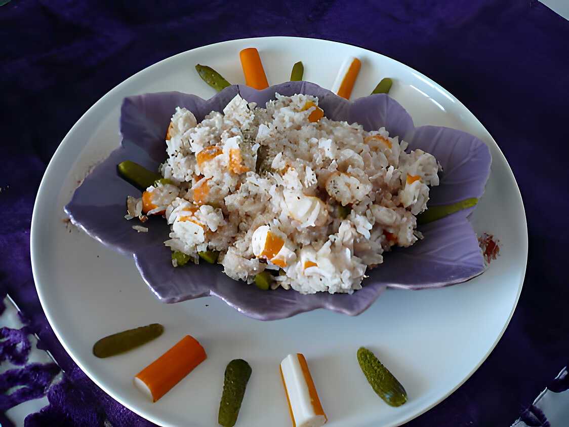 Recette de Salade de riz thon/surimi/cornichons